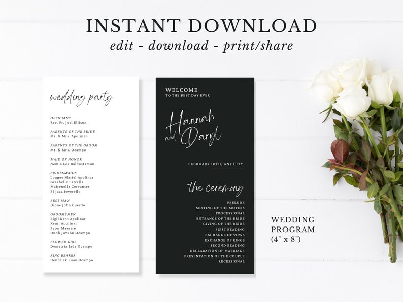 Black and White Wedding Program, Modern Minimalist Wedding Program ...