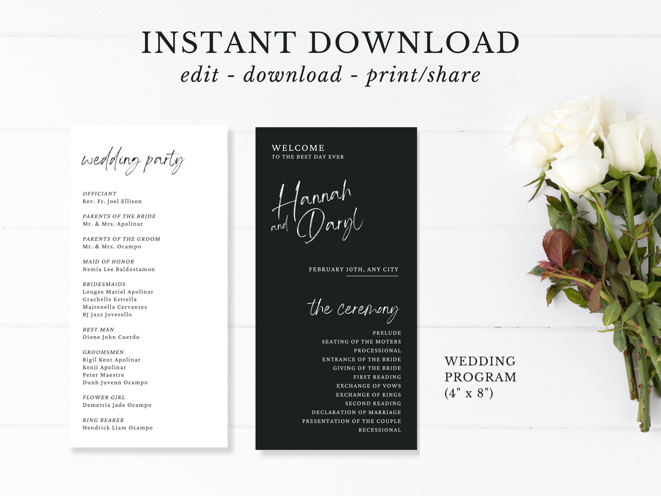 Black and White Wedding Program, Modern Minimalist Wedding Program ...
