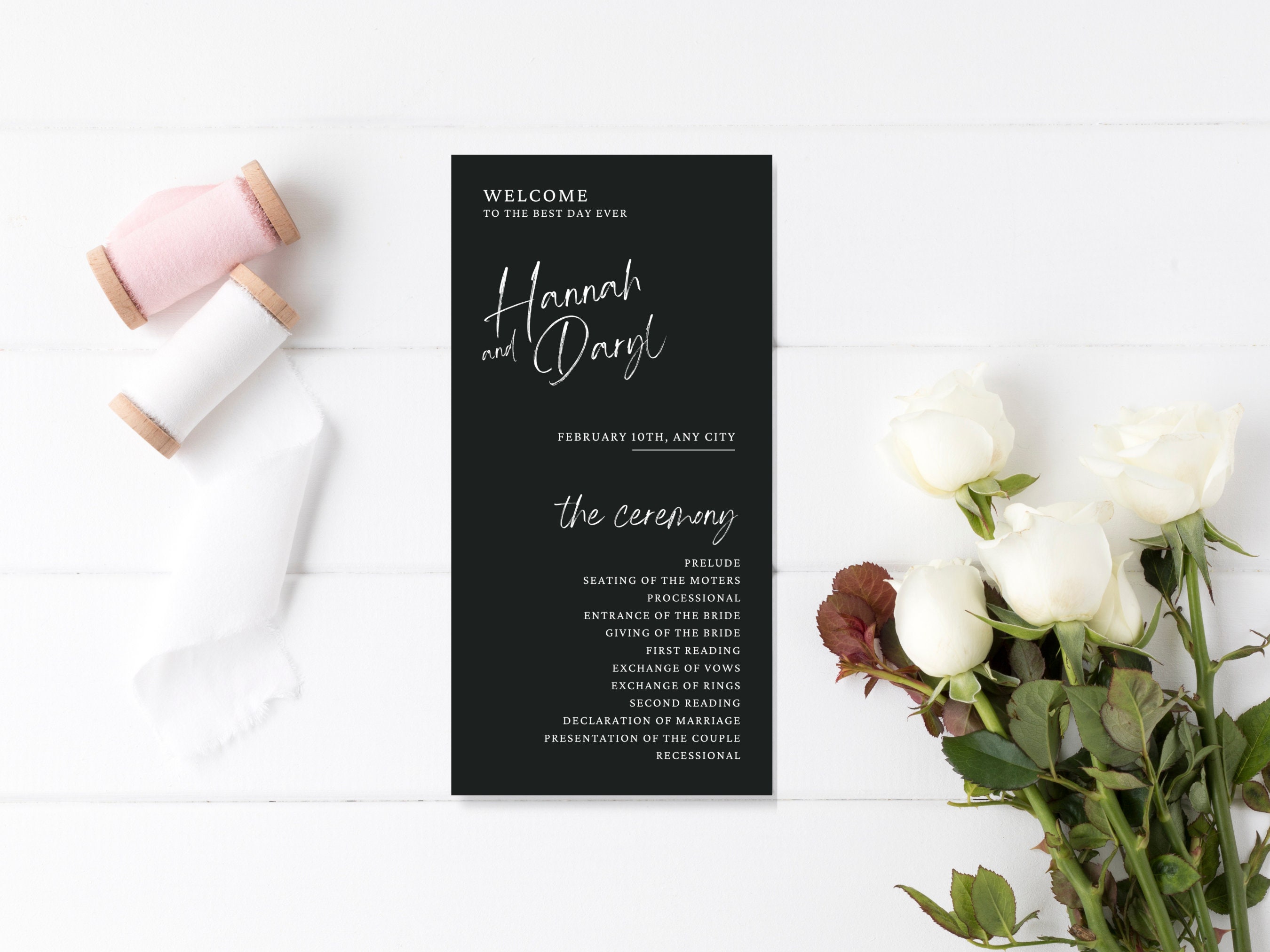 Black and White Wedding Program, Modern Minimalist Wedding Program ...
