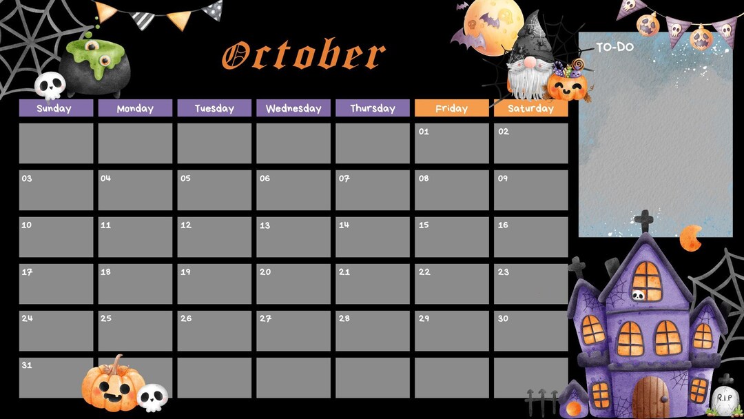 Halloween Theme October Printable Calendar - Etsy