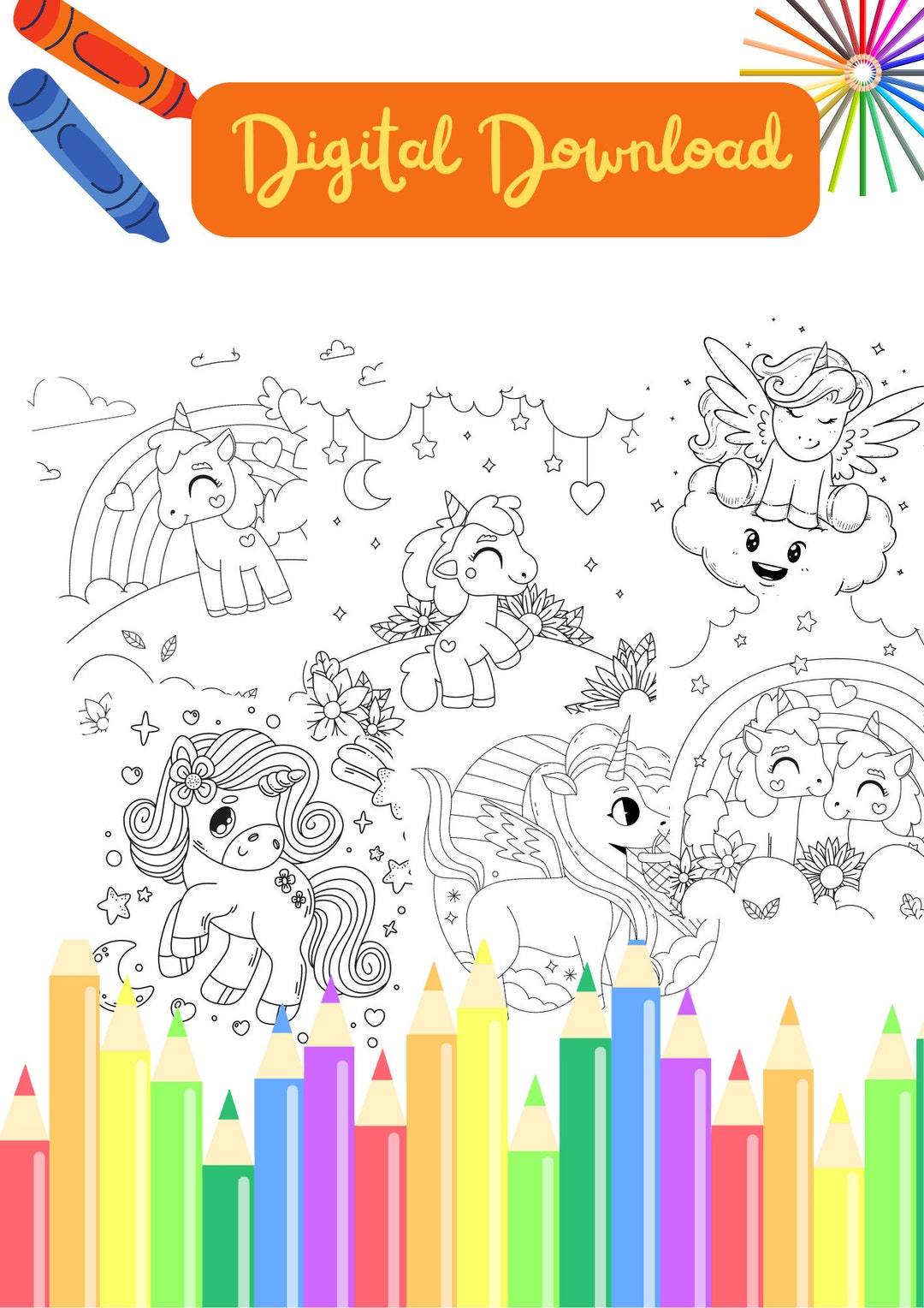 30 Coloring Book Unicorns - Etsy