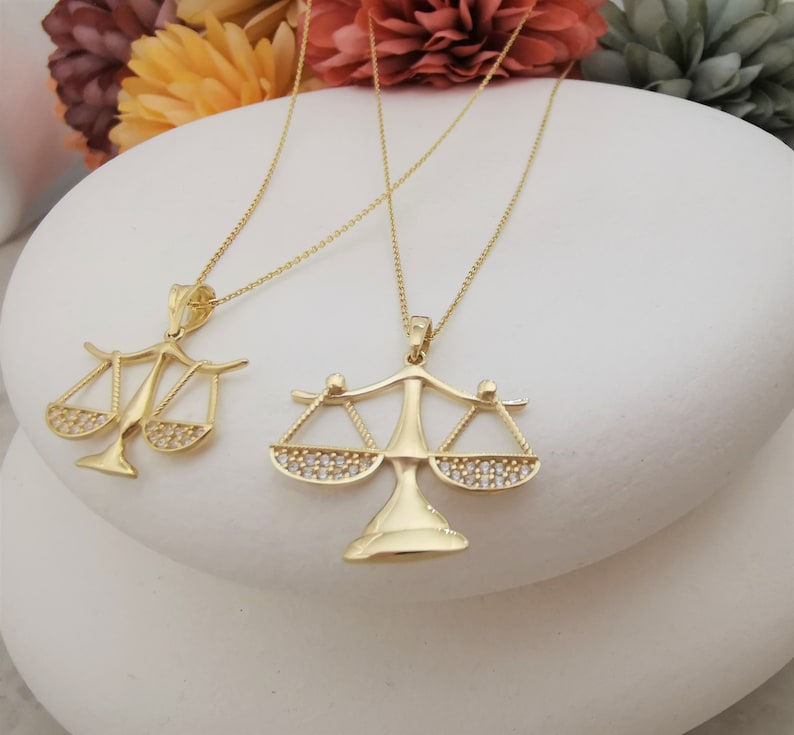 14K Solid Gold Lawyer Necklace, Libra Necklace, Justice Necklace ...