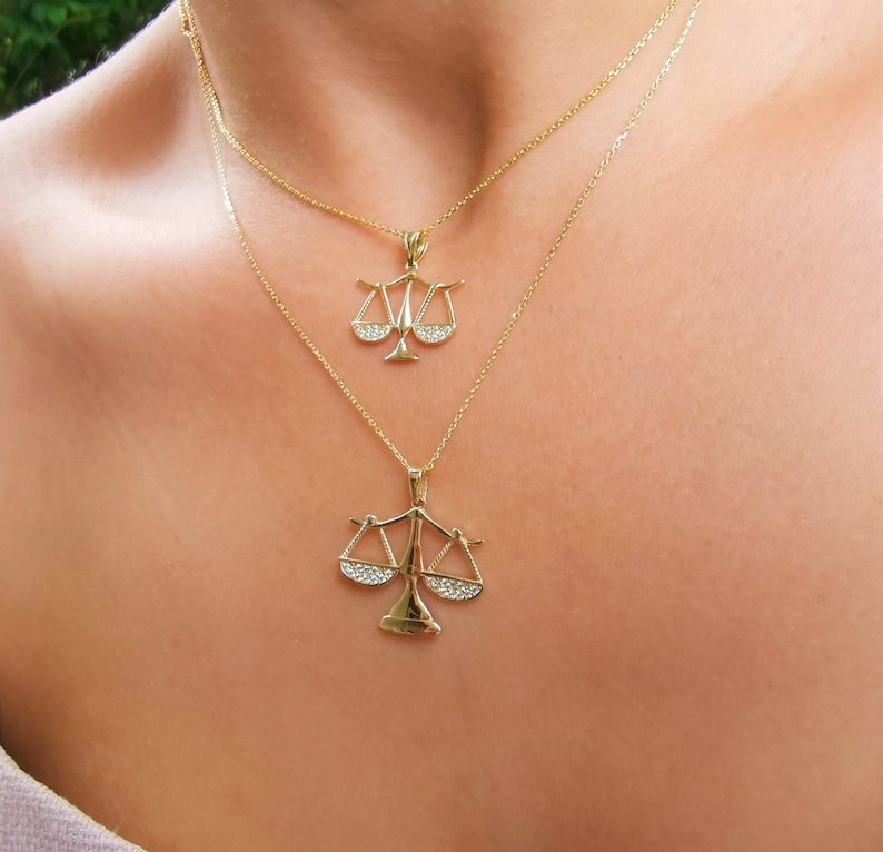 14K Solid Gold Lawyer Necklace, Libra Necklace, Justice Necklace ...