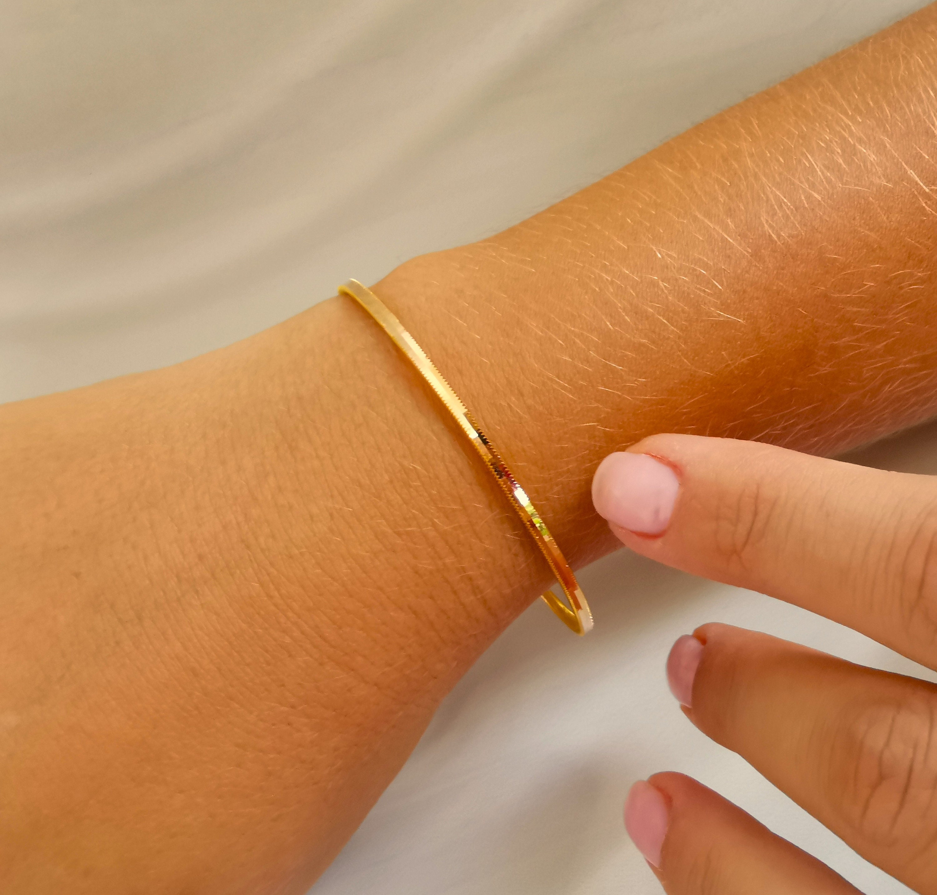 22K Solid Gold Bangle Bracelet, Vintage Real Solid Gold Bracelet, 2.2mm ...