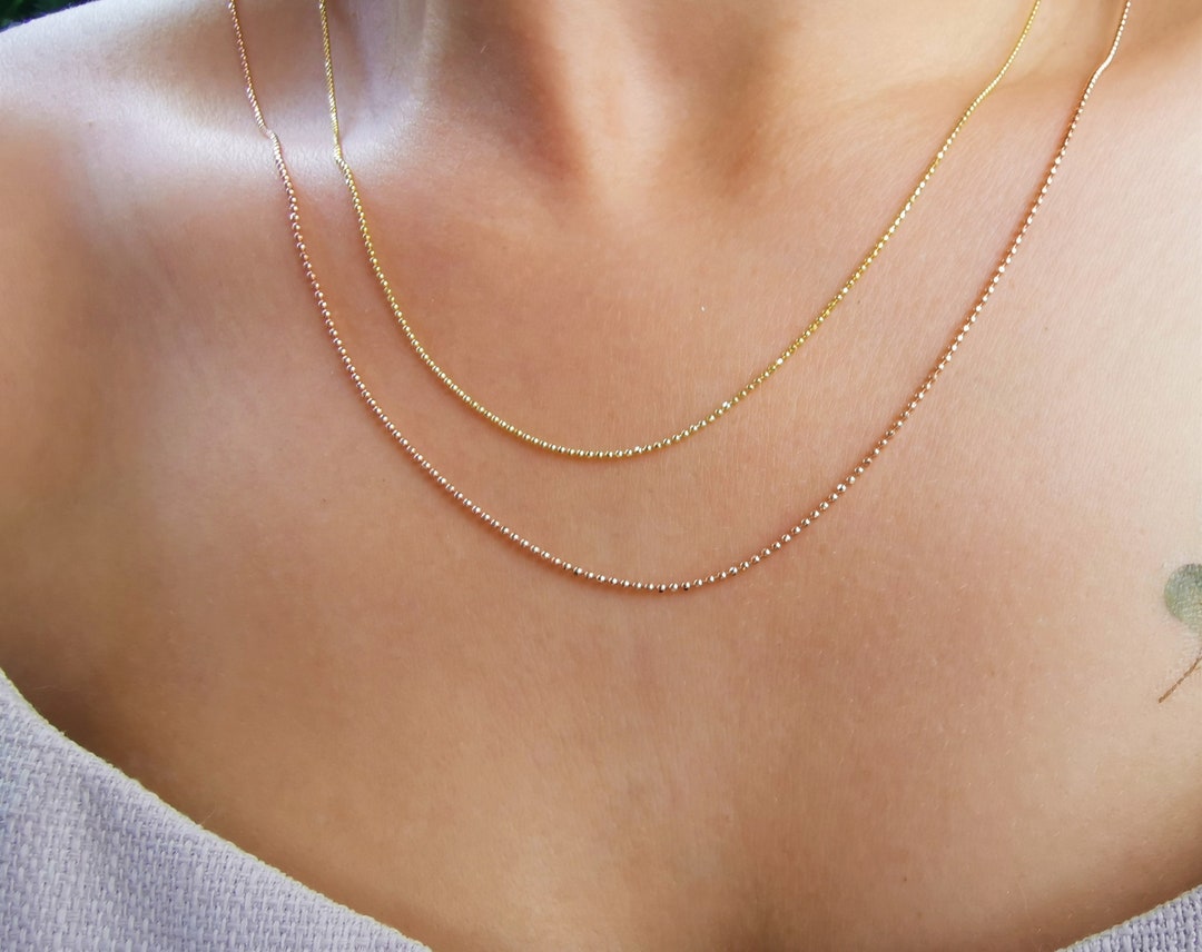 Ball Chain Necklace, 14K Solid Gold Diamond Cut Ball, Sparkle Ball ...