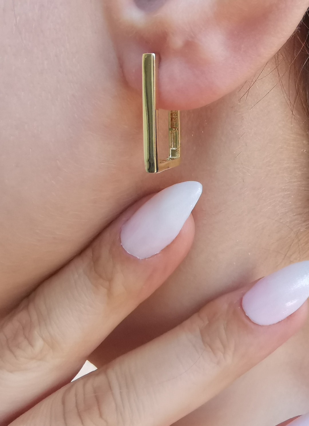 14K Solid Gold Rectangle Hoops, Big Small Oblong Gold Hoop Earrings ...