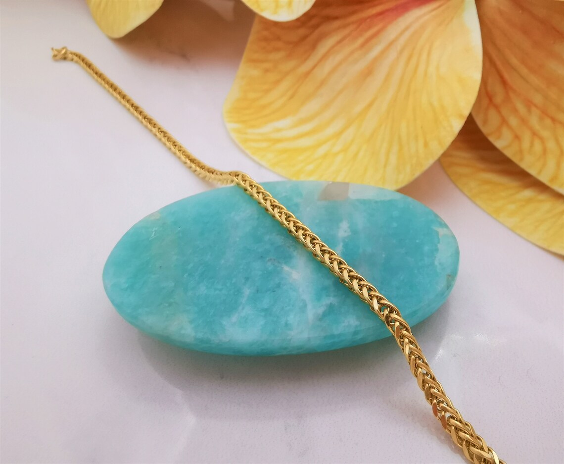 Palm Franco Chain Necklace, 14K Real Gold Wheat Foxtail Curb Choker ...