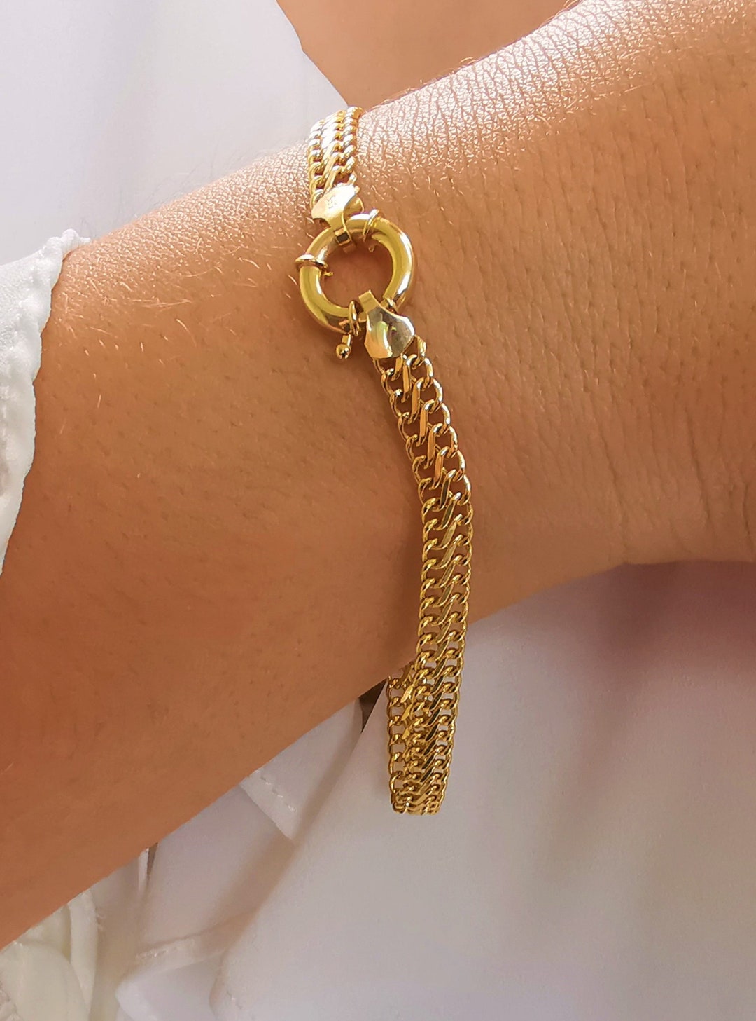Double Curb Chain Bracelet, 14K Gold 5mm Vienna Chain Choker, Curb ...
