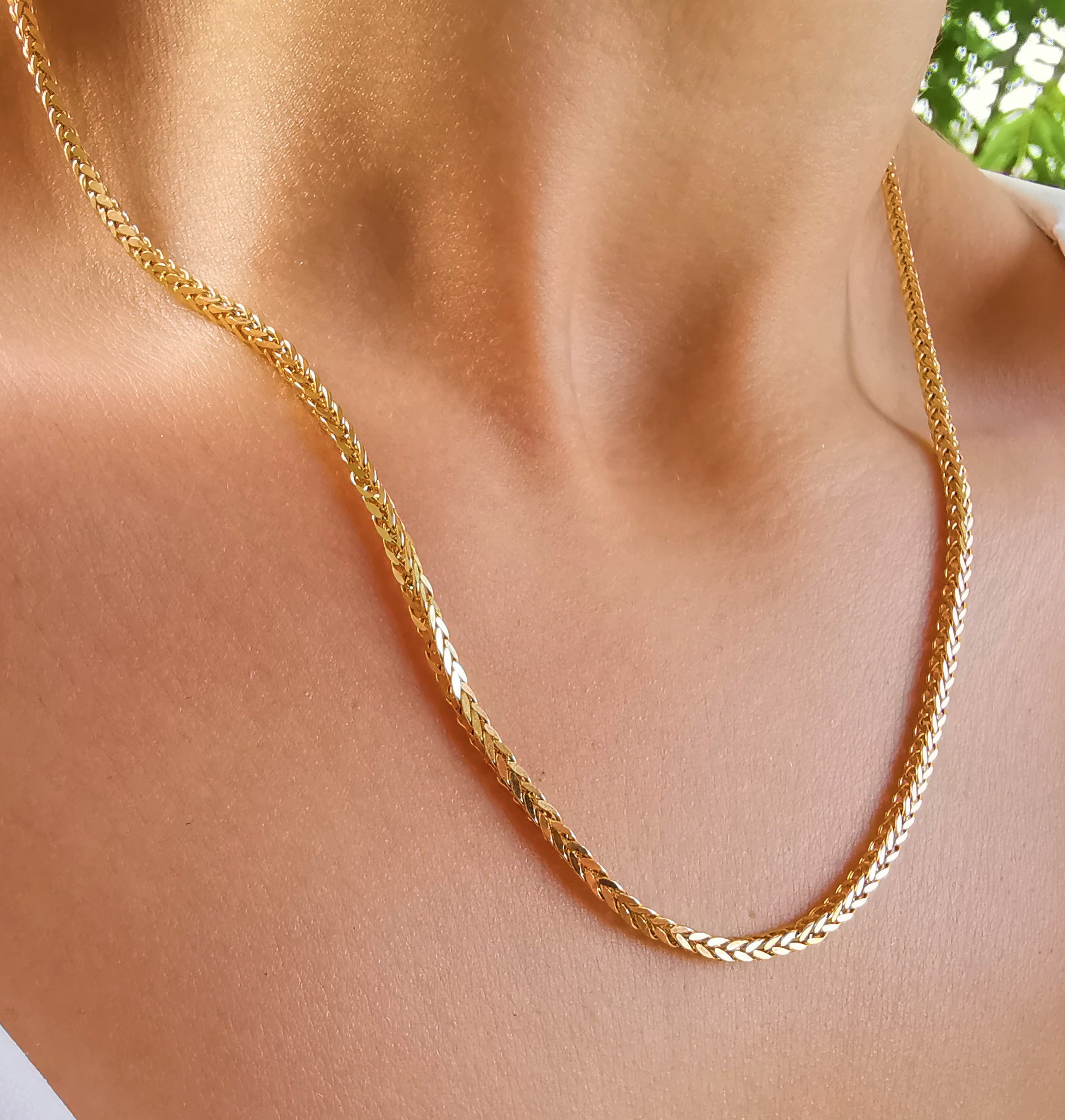 Palm Franco Chain Necklace, 14K Real Gold Wheat Foxtail Curb Choker ...