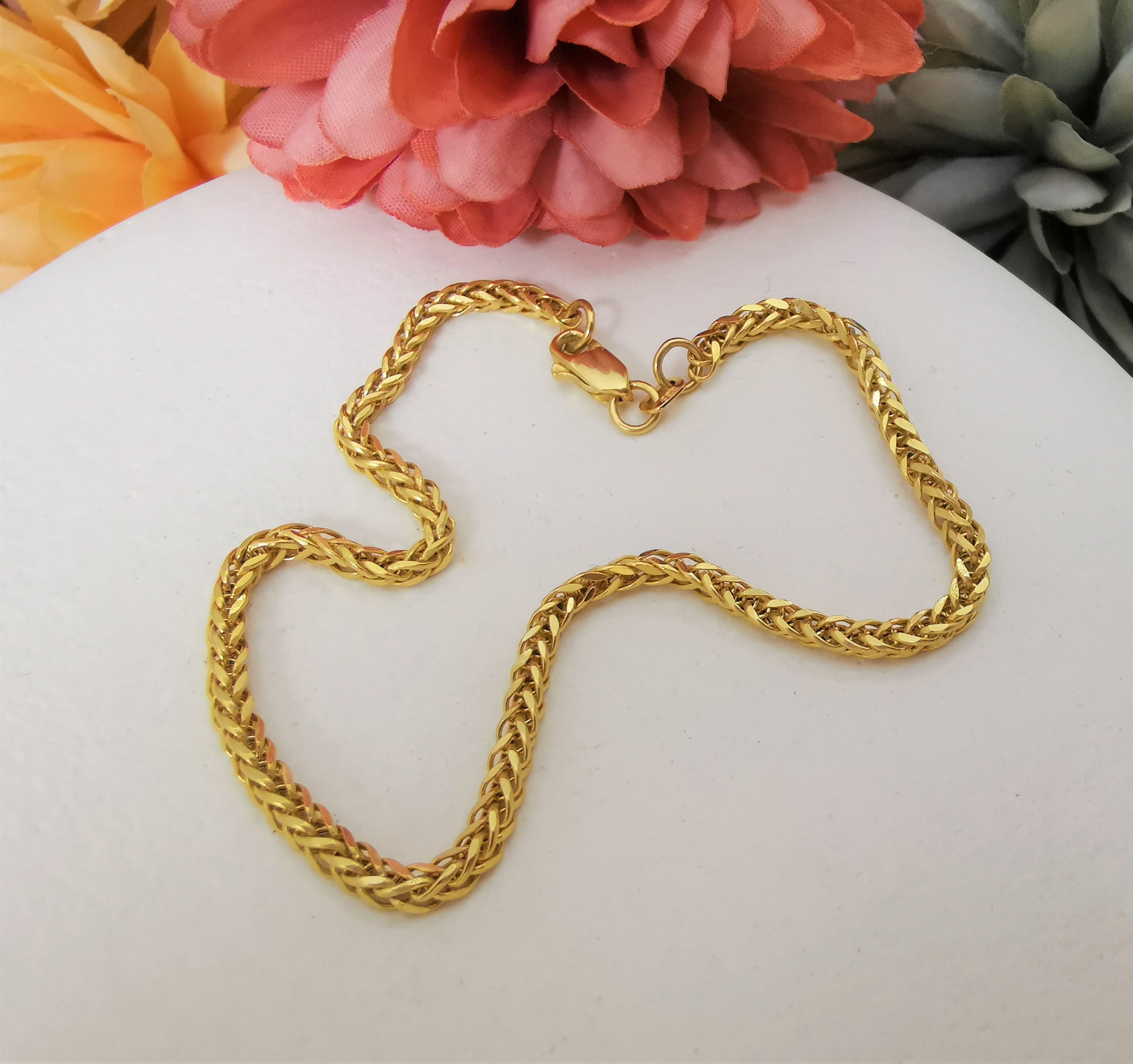 Palm Franco Chain Bracelet, 14K Gold Wheat Foxtail Chain Bracelet ...