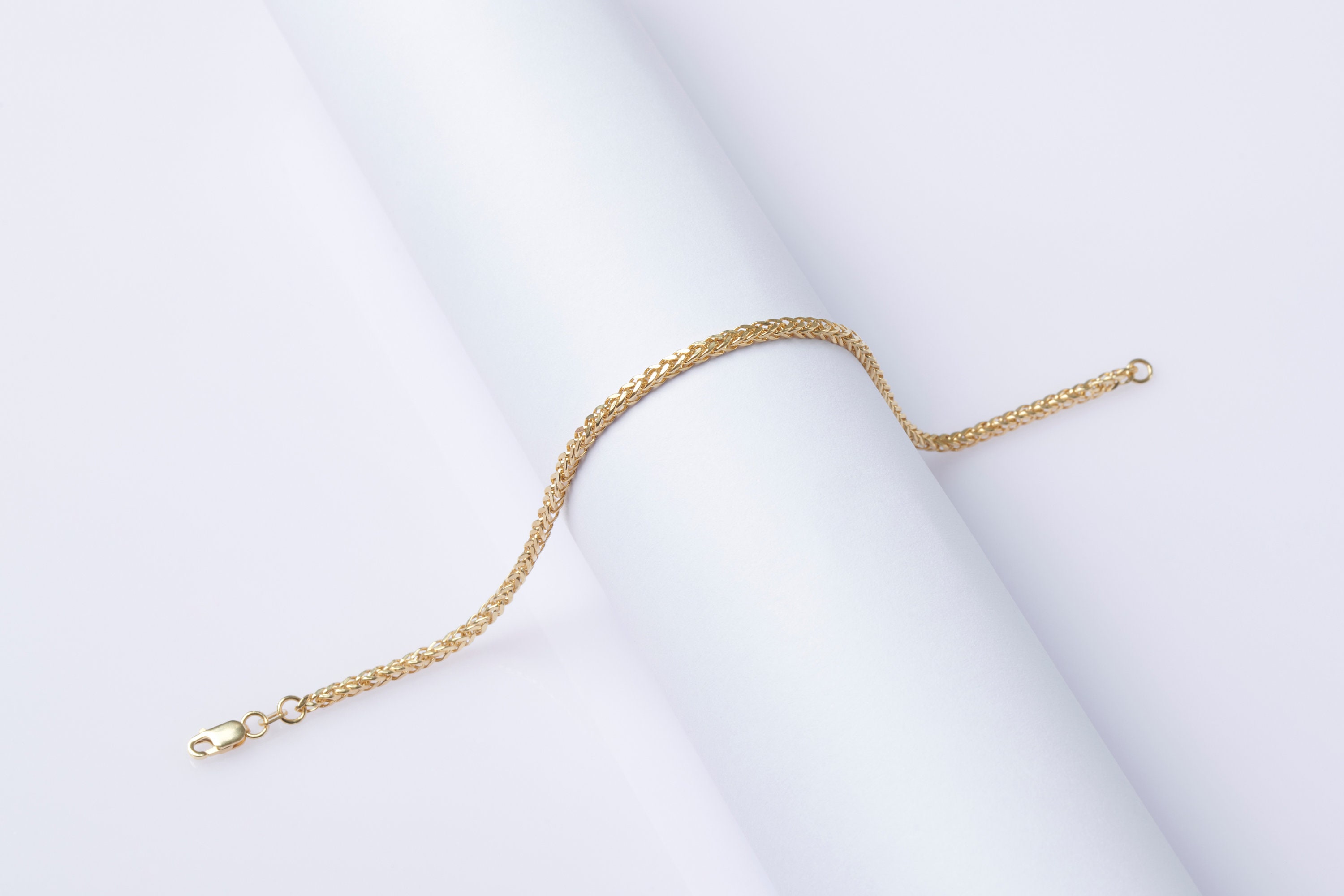 Palm Franco Chain Bracelet, 14K Gold Wheat Foxtail Chain Bracelet ...