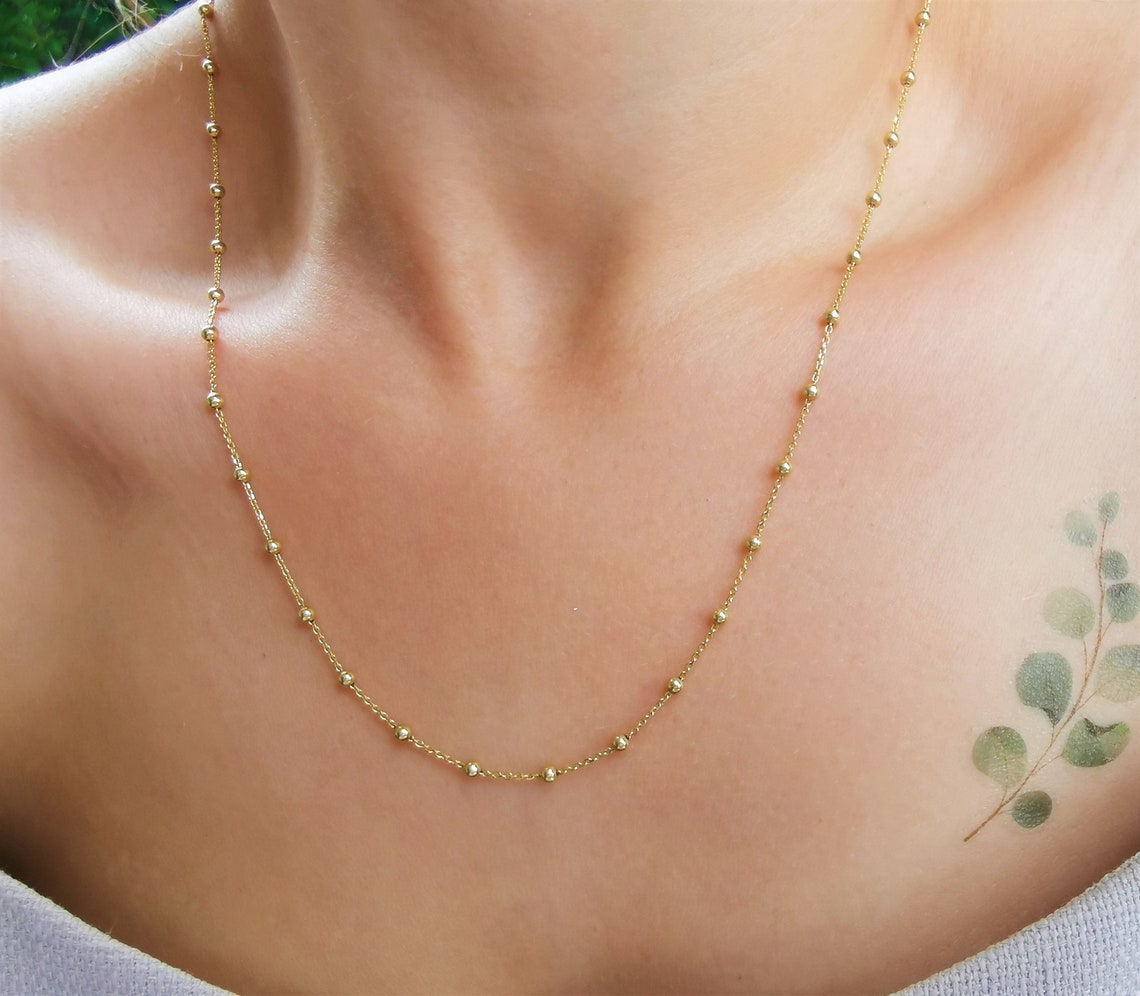 14K Solid Gold Ball Bead Chain Necklace Solid Gold Ball - Etsy