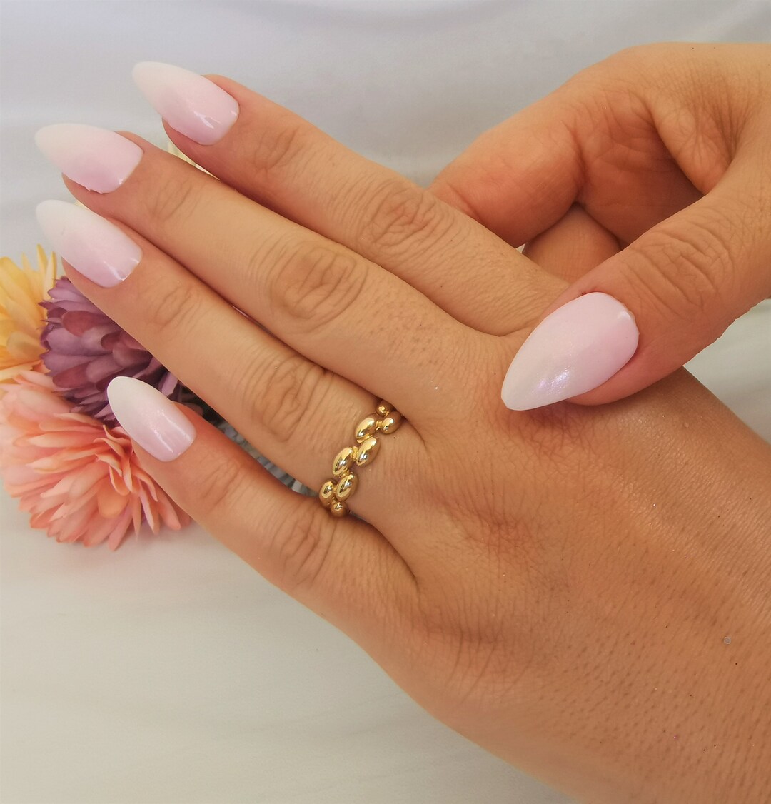 Ladies Beads Ring, 14K Solid Gold 5mm Beads Ring, Minimalist Ring ...