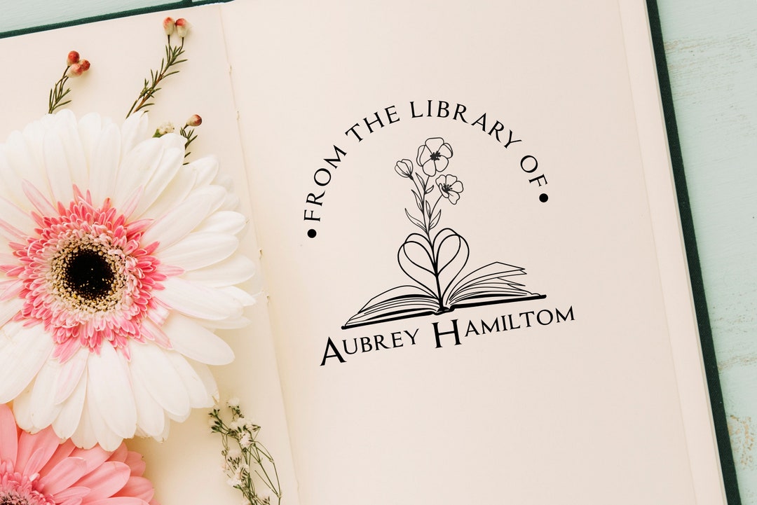 Open Book With Flowers | From the Library of Stamp | Ex Libris Stamp ...