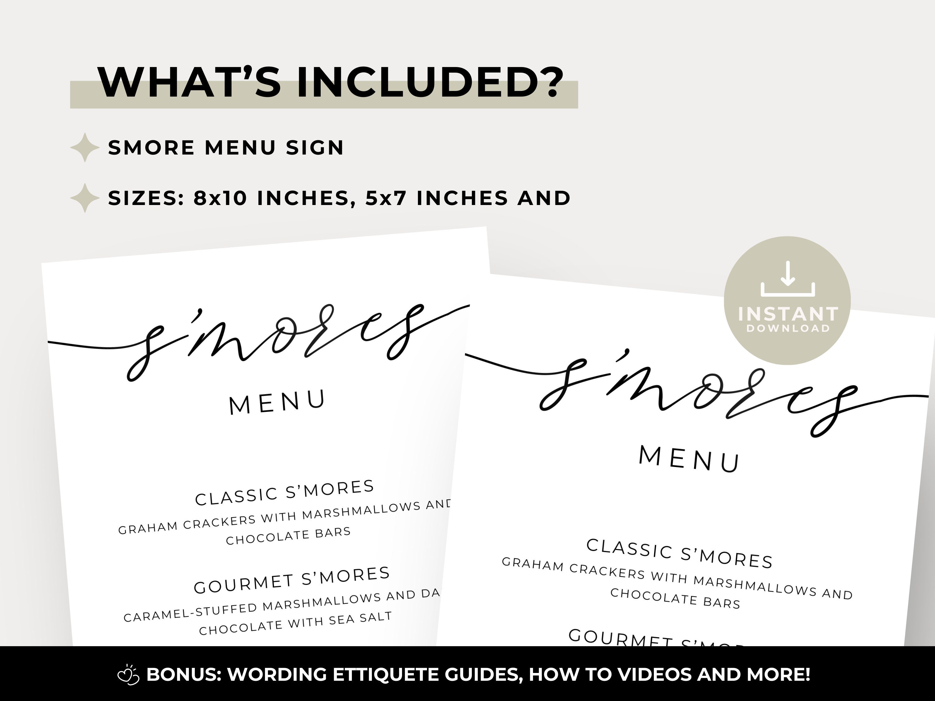 Smores Bar Wedding Sign, Minimalistic S'more Menu Sign Editable ...
