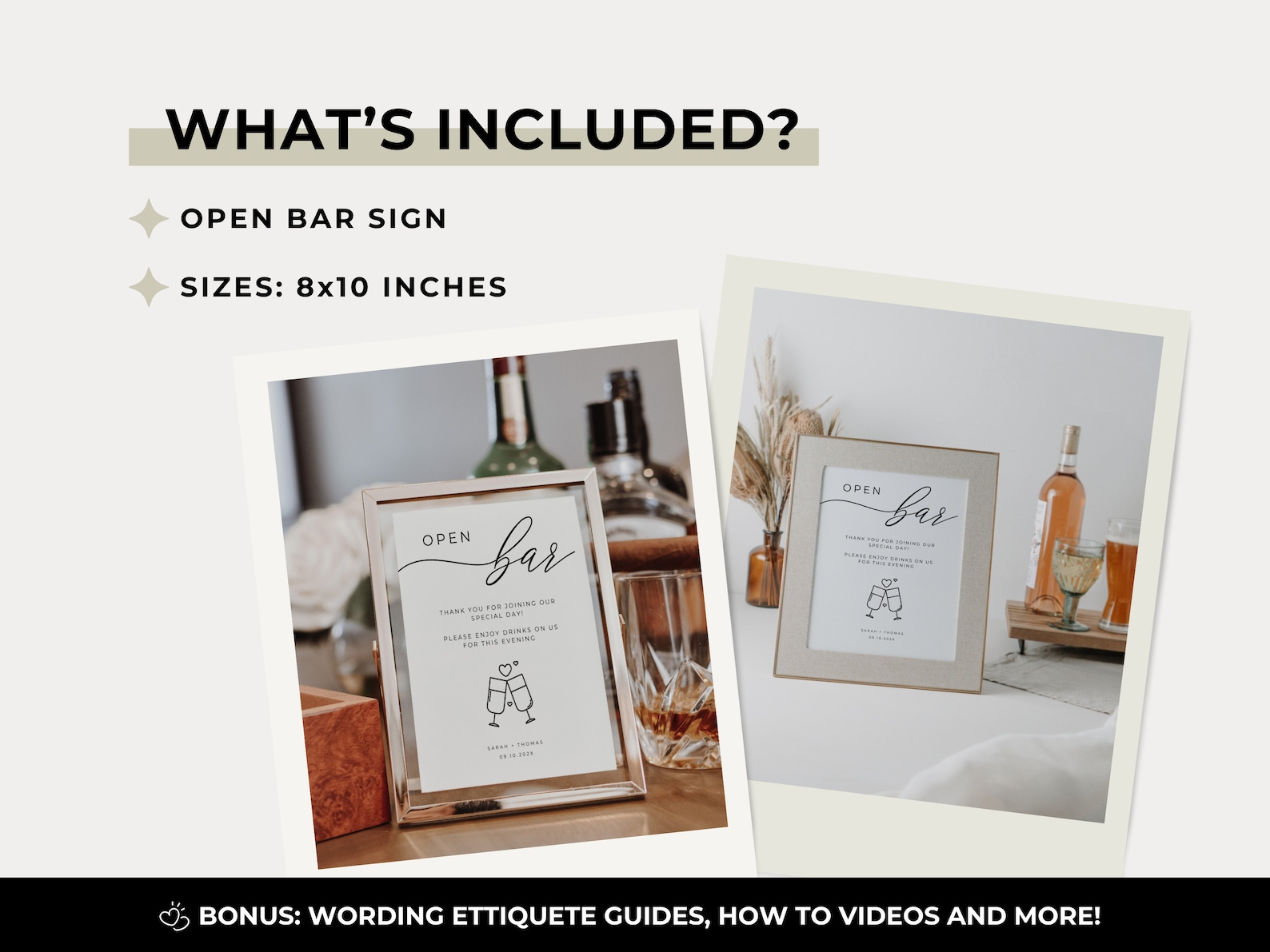 Bar Signs for Wedding Downloadable, Minimalist Open Bar Sign Wedding ...