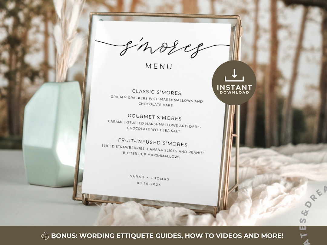 Smores Bar Menu Sign, S'mores Bar Wedding Sign, Wedding Camping Sign ...
