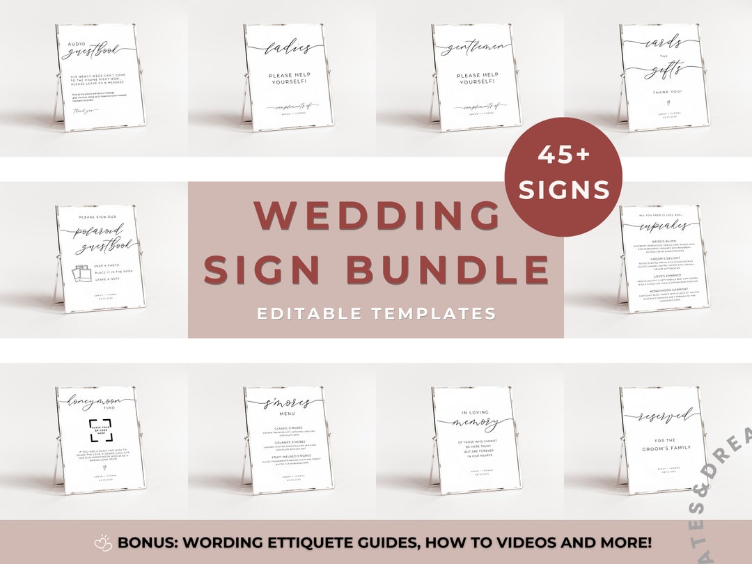 Wedding Sign Bundles Elegant Minimalist, Minimalist Wedding Sign Bundle ...