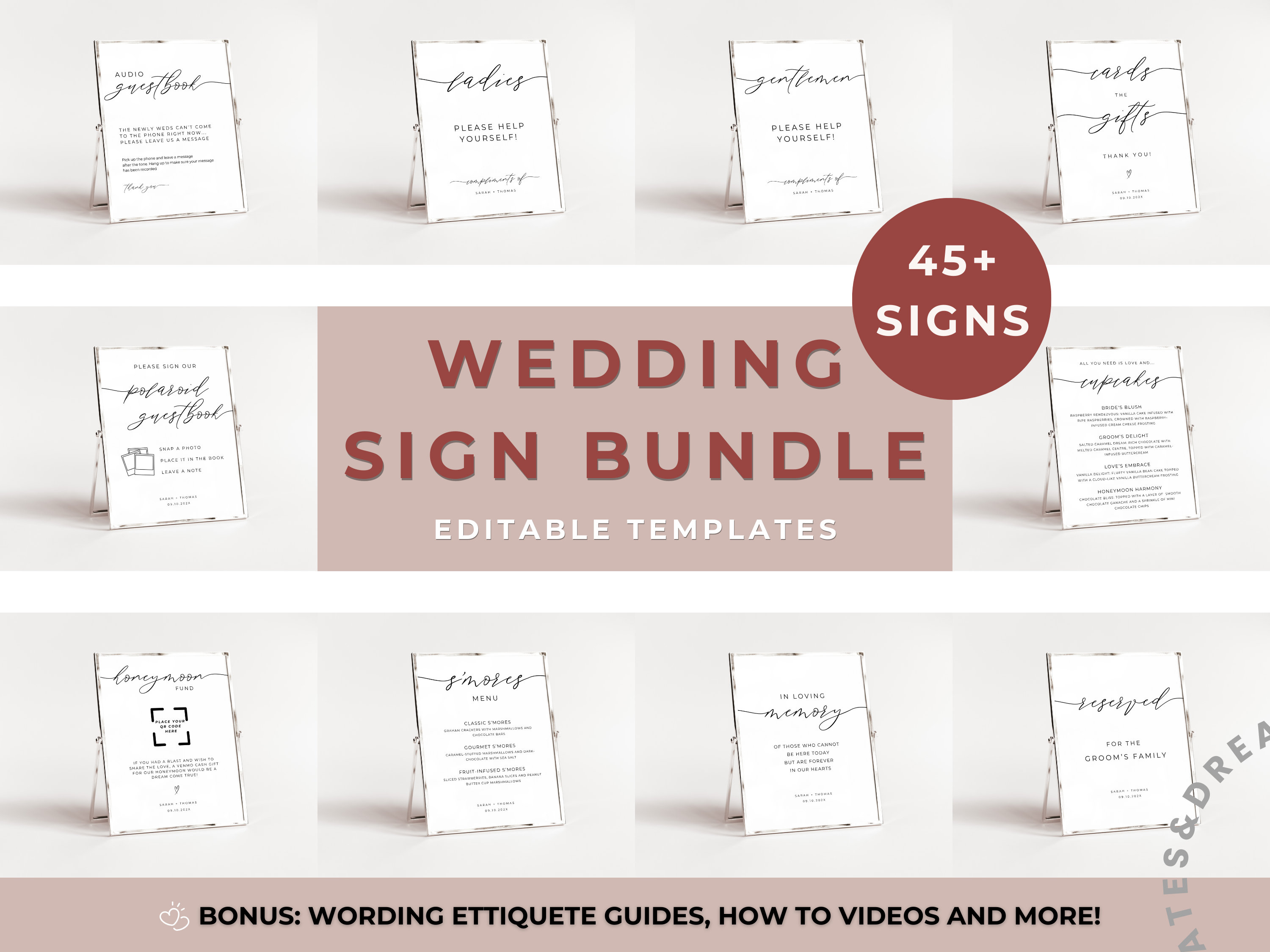 Wedding Sign Bundles Elegant Minimalist, Minimalist Wedding Sign Bundle, Modern Reception ...