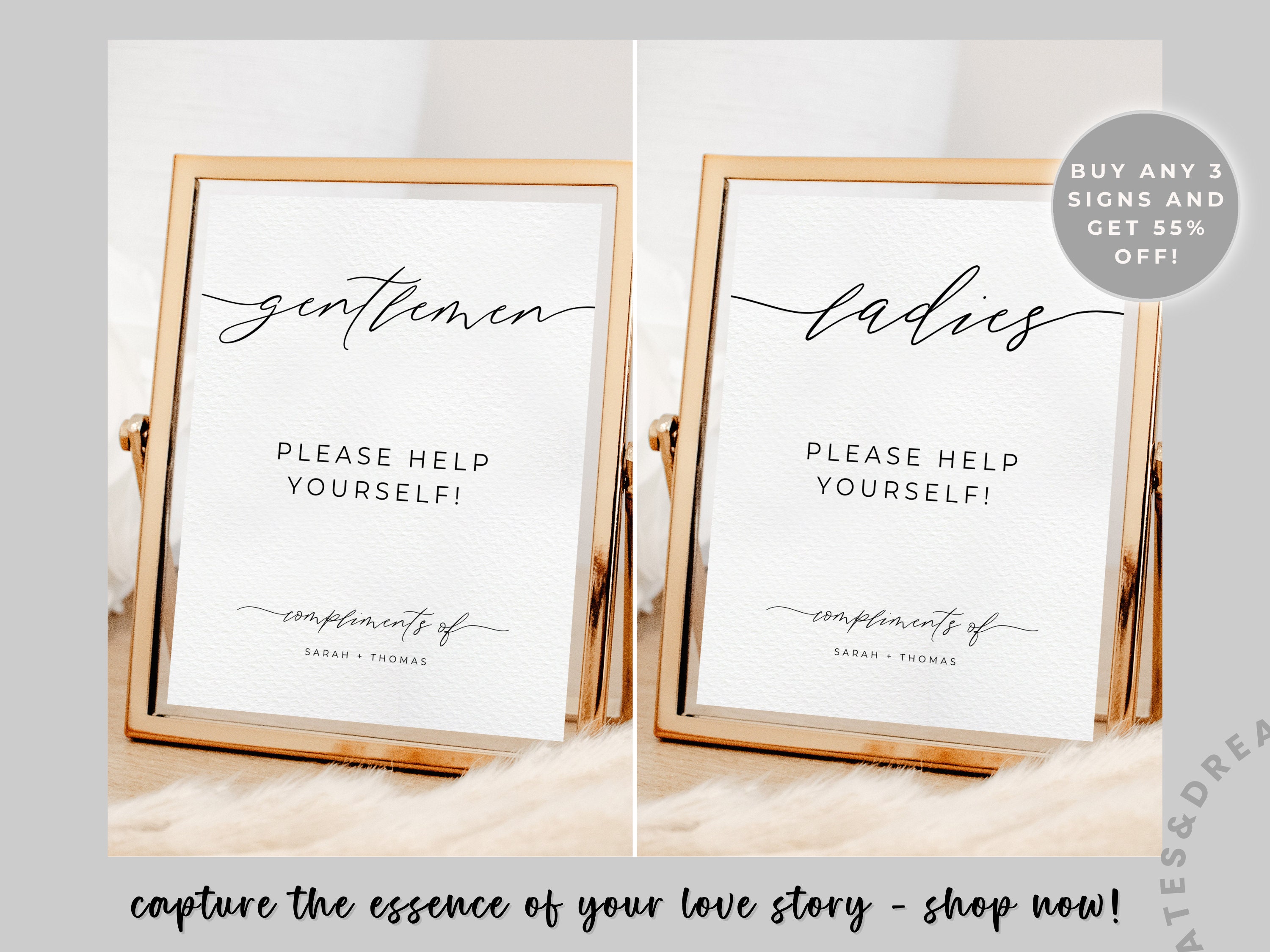 Wedding Bathroom Basket Sign Template, Ladies Gents Basket Sign ...