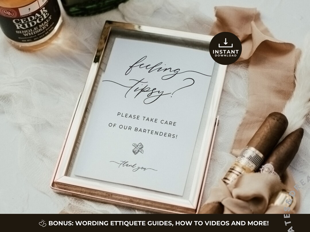 Tip Your Bartender Wedding Sign, Minimalist Tips Accepted Wedding Sign ...