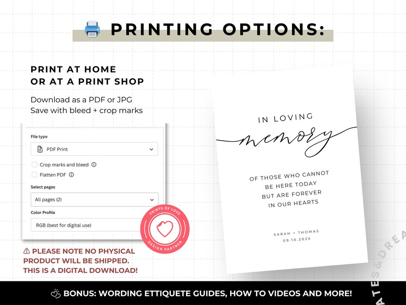 Minimalist in Loving Memory Sign, Simple in Loving Memory Sign Wedding ...