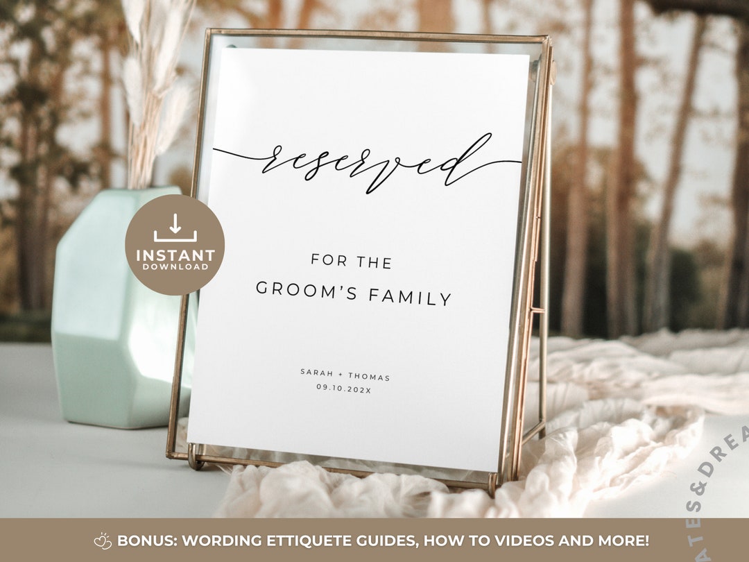 Reserved Sign Wedding Printable for the Groom's Family, Reserved for ...