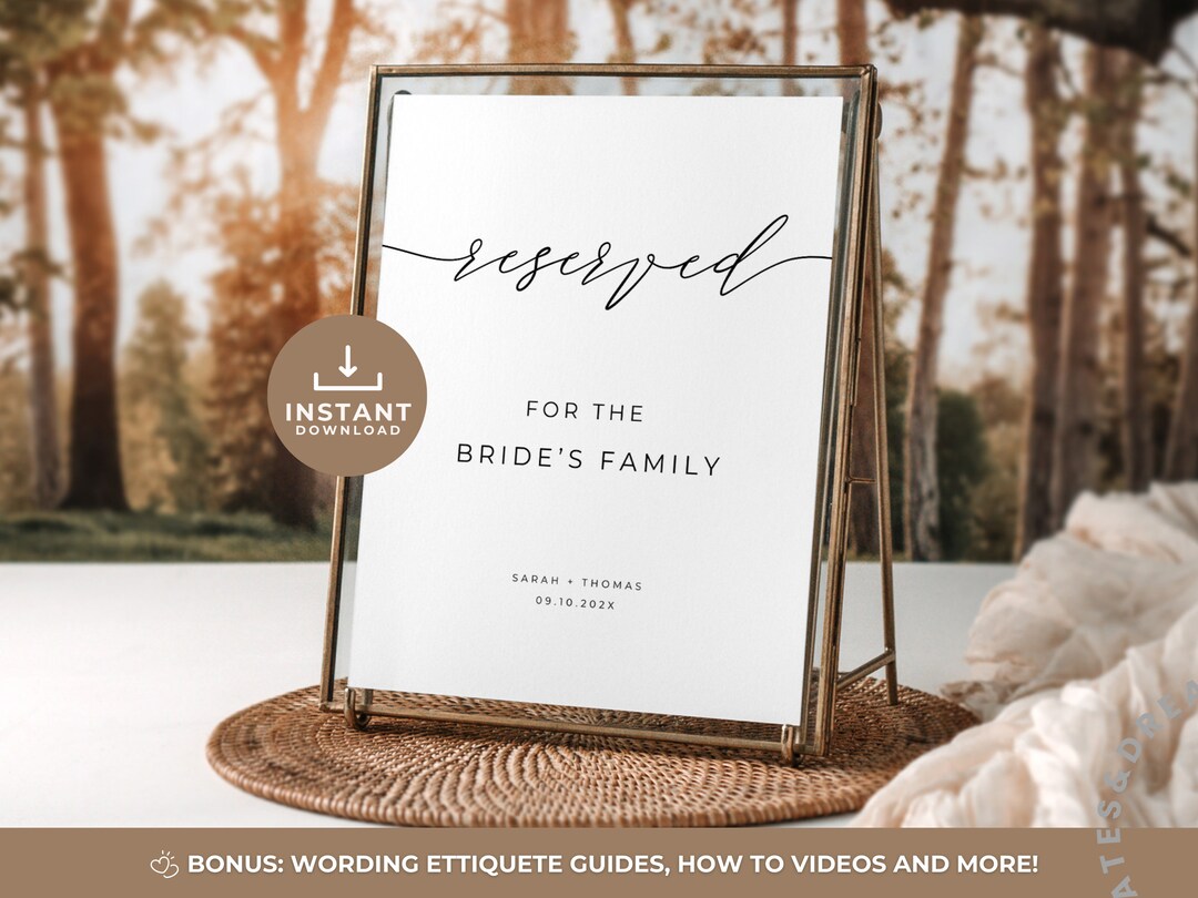 Reserved Sign Wedding Printable for the Bride's Family, Reserved for ...
