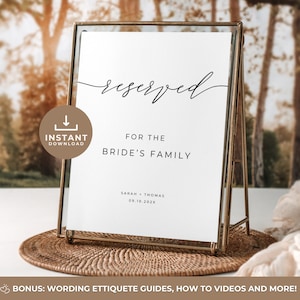 Reserved Sign Wedding Printable for the Bride's Family, Reserved for ...