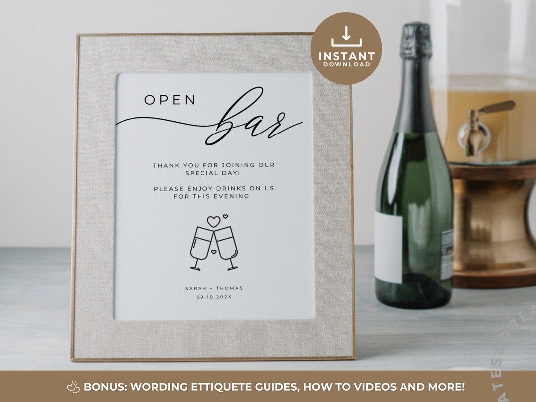 Open Bar Sign Print, Alcohol Drink Bar Sign, the Drinks Are on Us ...