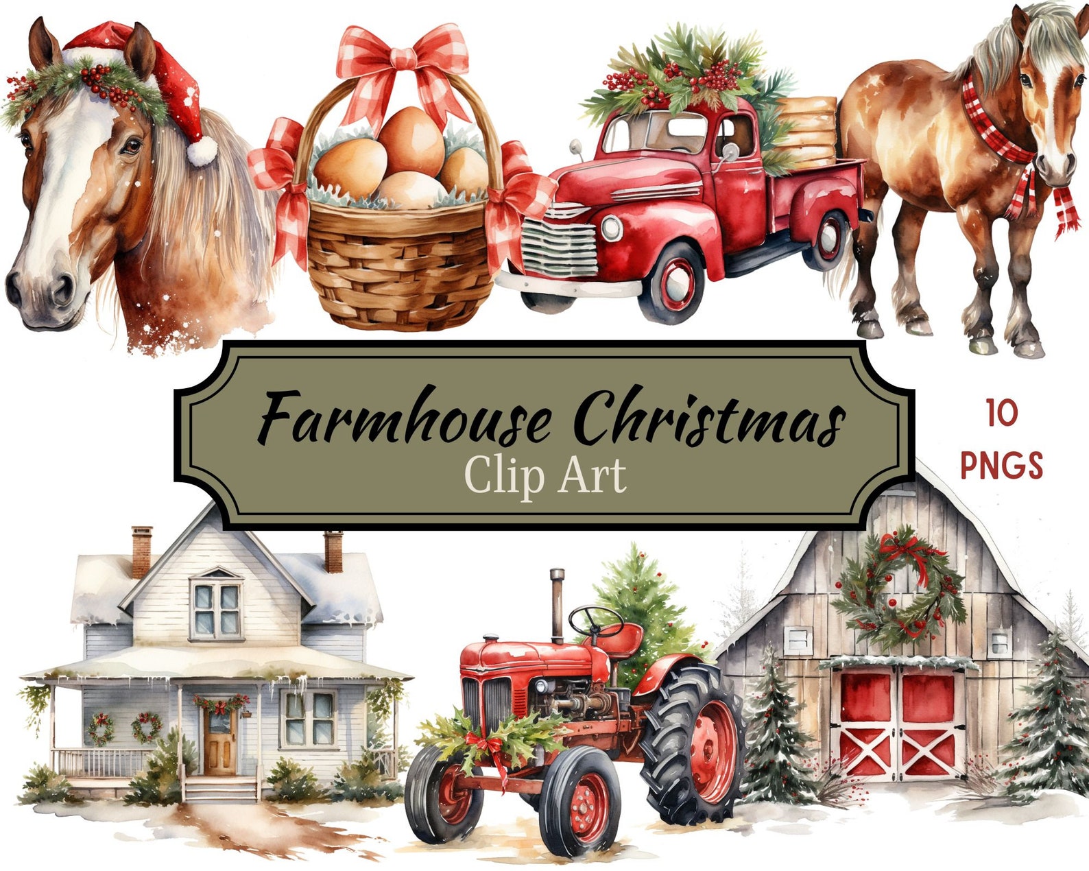 Christmas Clip Art, Farm Clip Art, Festive Holiday Clip Art, Winter ...