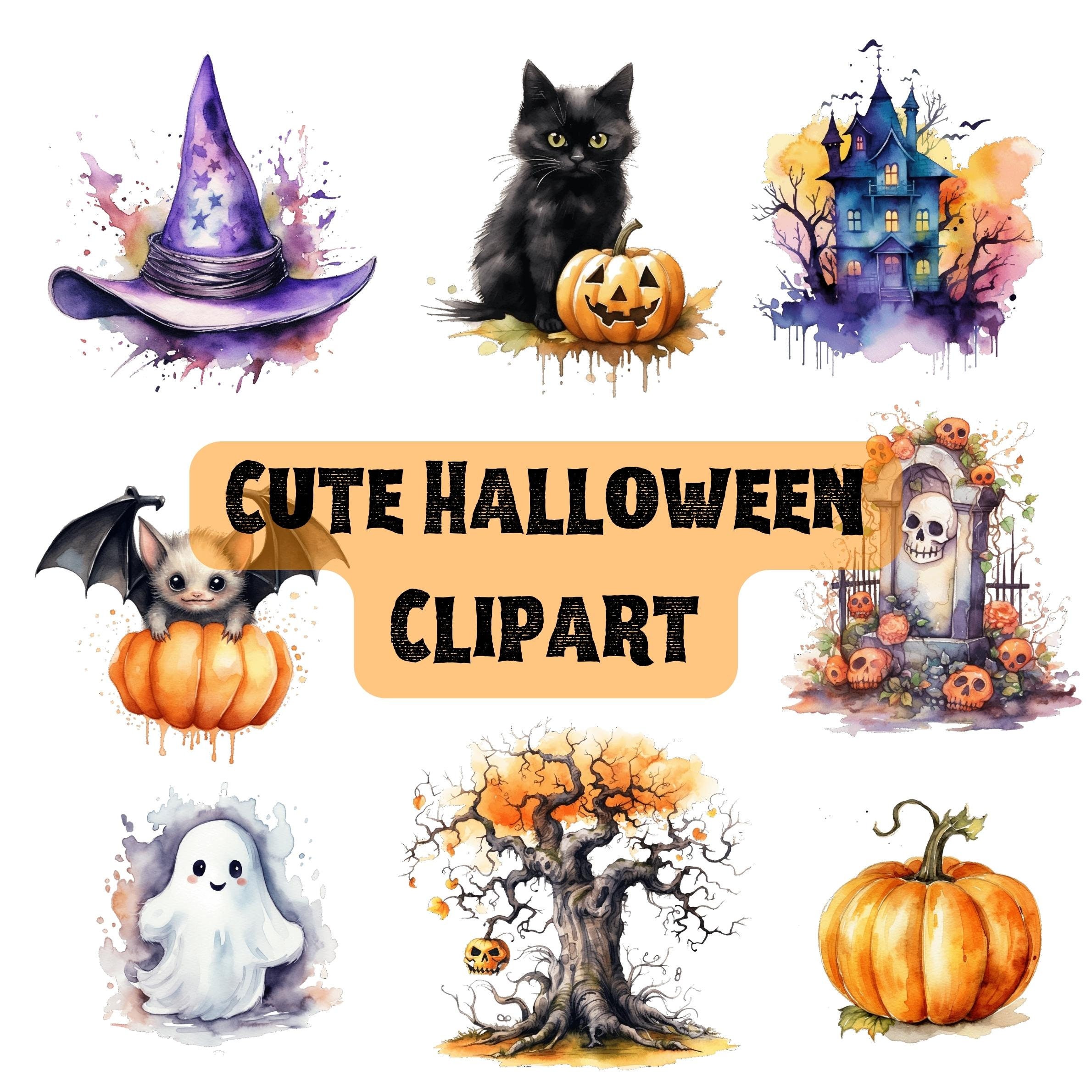 Watercolor Halloween Clip Art Cute Halloween Clip Art - Etsy
