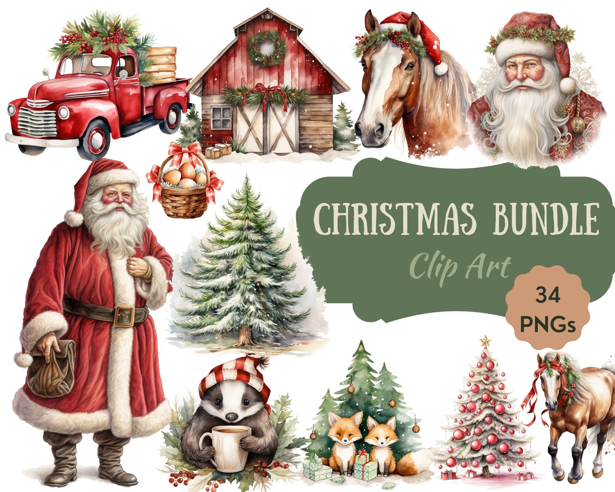 Christmas Bundle Clip Art, Christmas PNG Bundle, Festive Clip Art ...