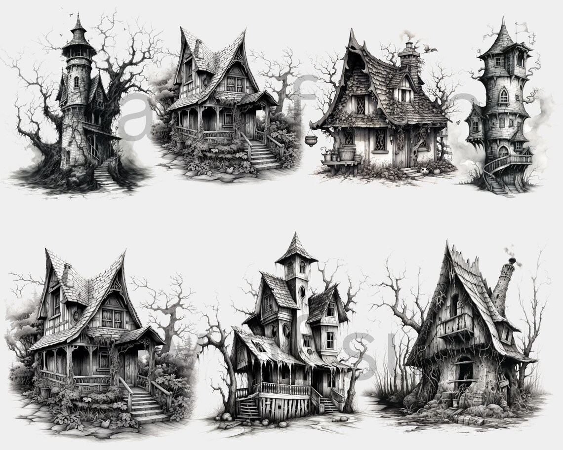 Haunted House Clip Art, Witch House PNG, Halloween PNG, Gothic Clip Art ...