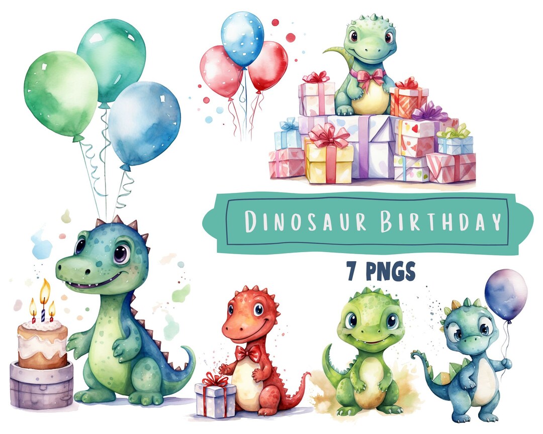 Dinosaur Birthday PNG, Watercolor Dinosaur Clipart, Dinosaur PNG ...
