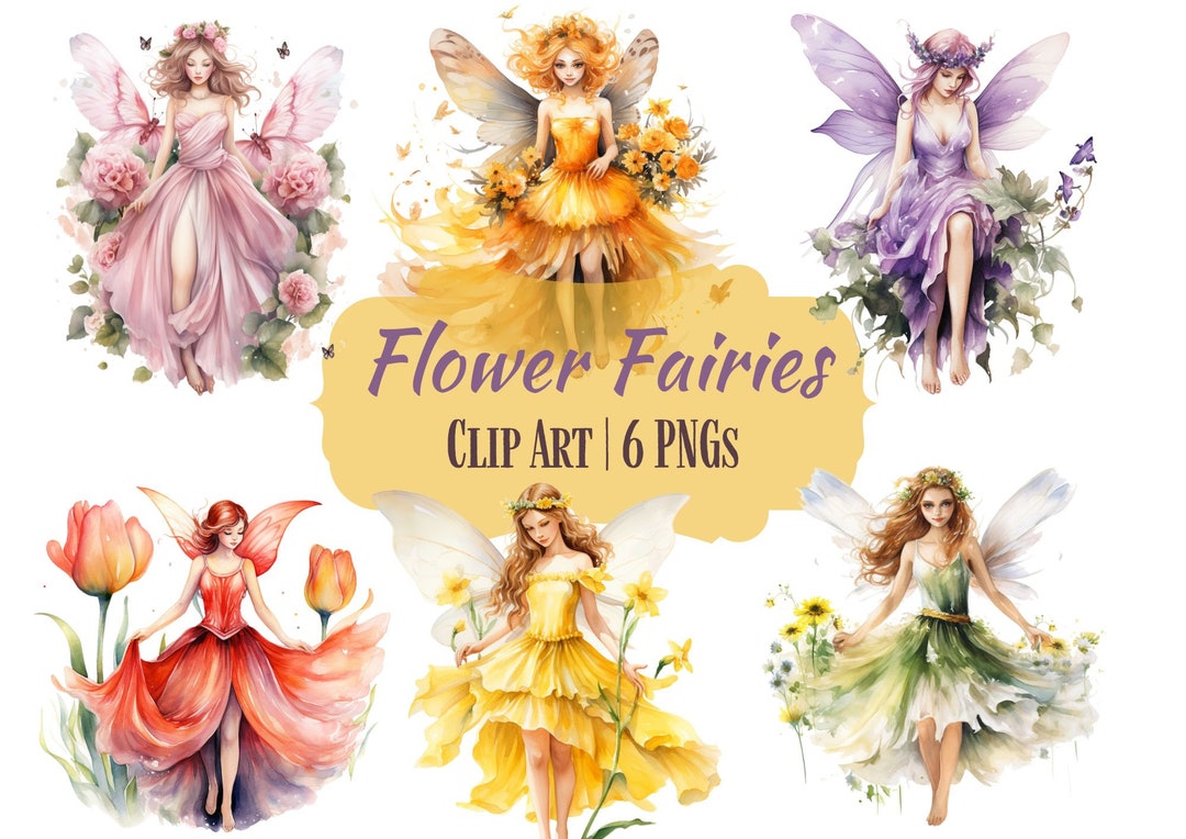 Flower Fairies Clip Art, Watercolor Fairy Clip Art, Fairytale Clipart ...