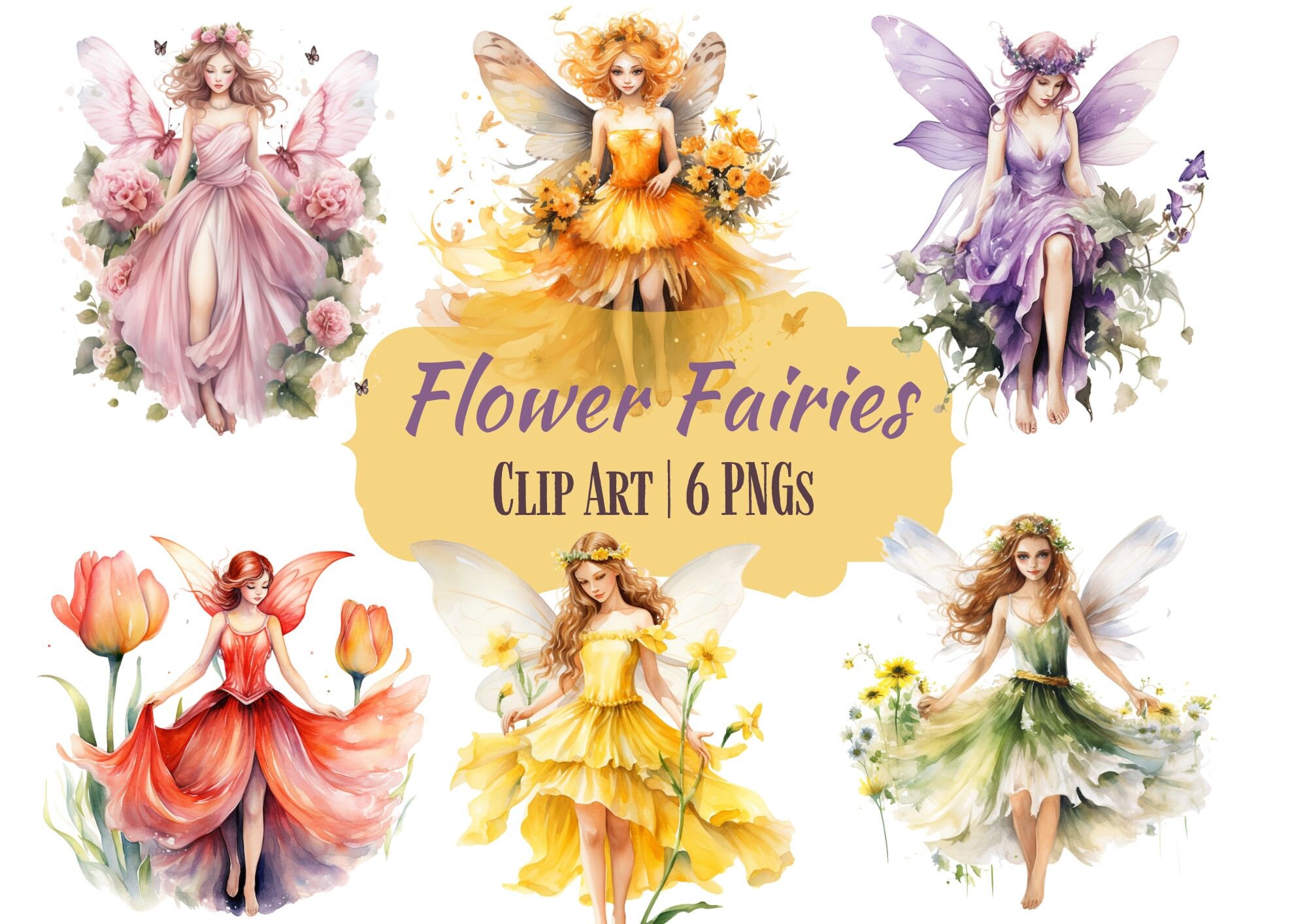 Flower Fairies Clip Art Watercolor Fairy Clip Art Fairytale - Etsy