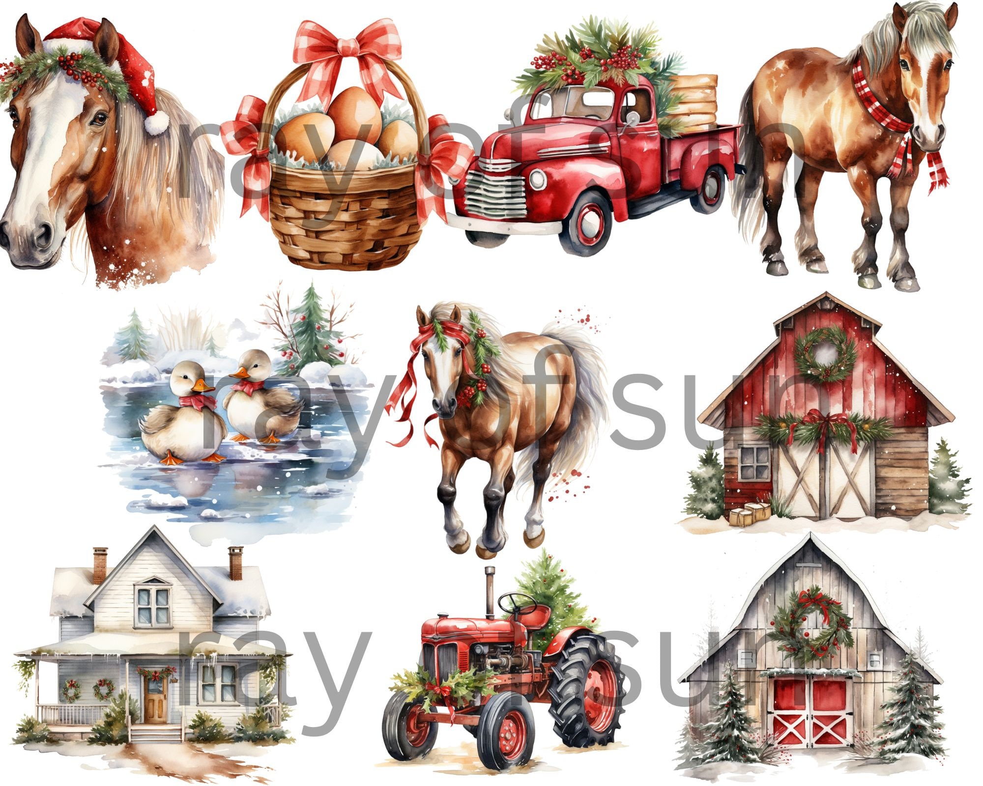 Christmas Clip Art, Farm Clip Art, Festive Holiday Clip Art, Winter ...