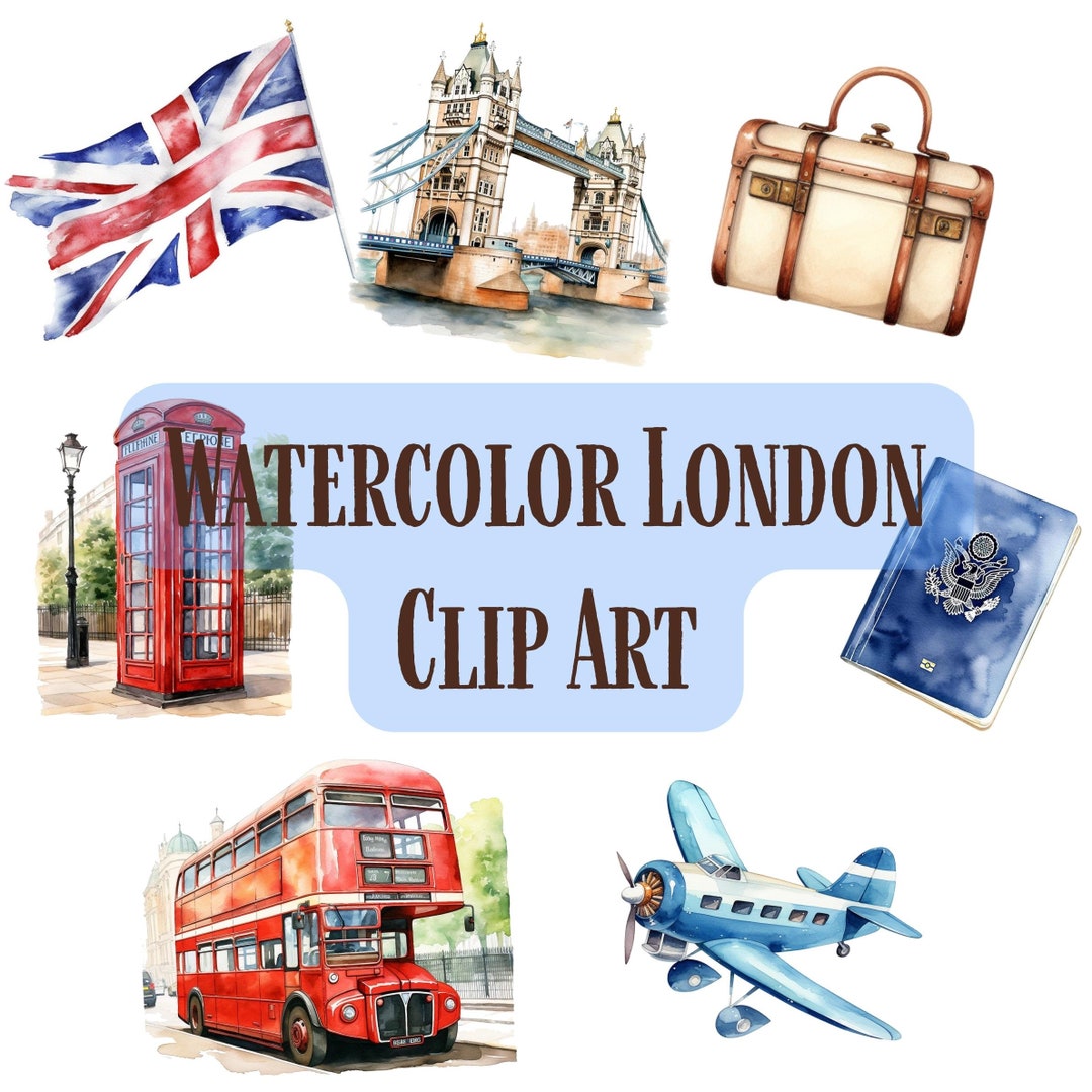 Cute London Travel Clip Art, Watercolor Clip Art, London PNG, Travel ...