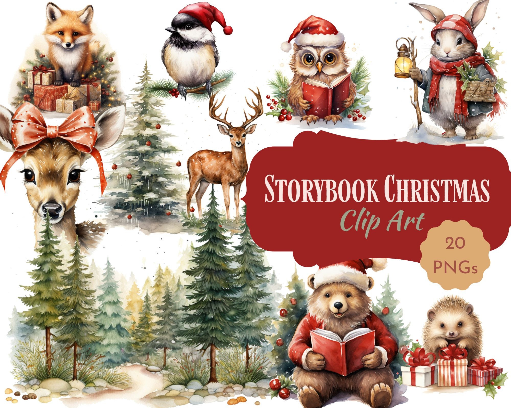 Woodland Christmas Clip Art, Storybook Holiday Clip Art, Xmas Clipart ...