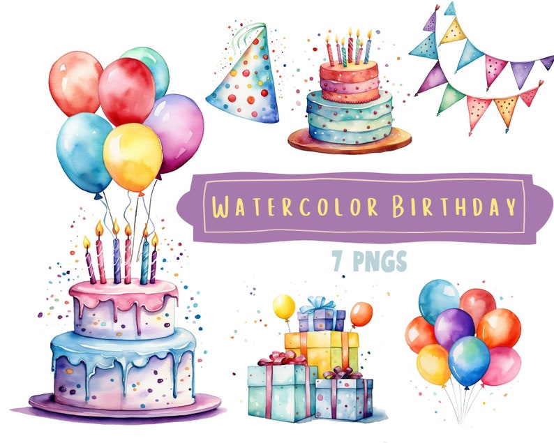 Watercolor Birthday Clip Art Cute Birthday Clip Art Balloon - Etsy