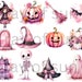 Pink Halloween Watercolor Clip Art, Halloween PNG, Cute Halloween Clip ...