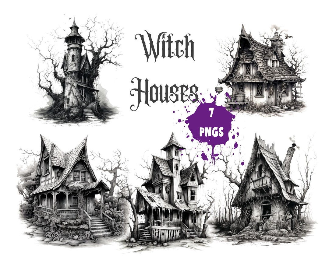Haunted House Clip Art, Witch House PNG, Halloween PNG, Gothic Clip Art ...