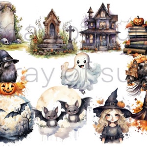 Halloween Watercolor Clip Art, Cute Halloween Clip Art, Halloween PNG ...