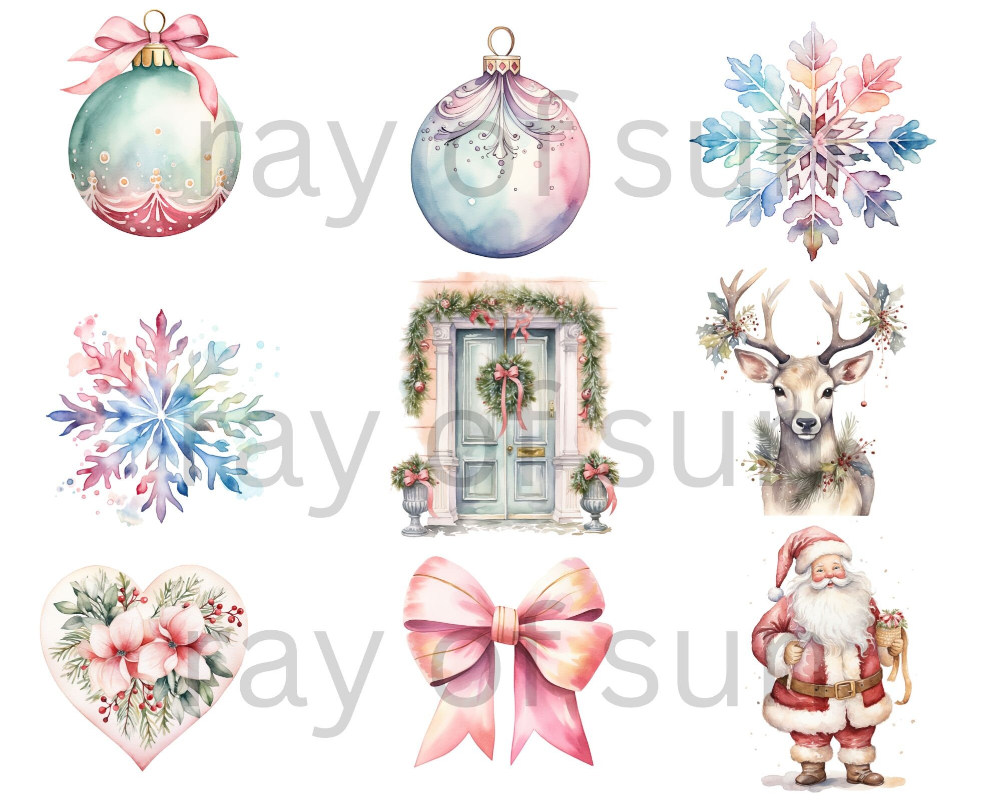 Pink Christmas Clip Art Expanded Pack Watercolor Holiday - Etsy