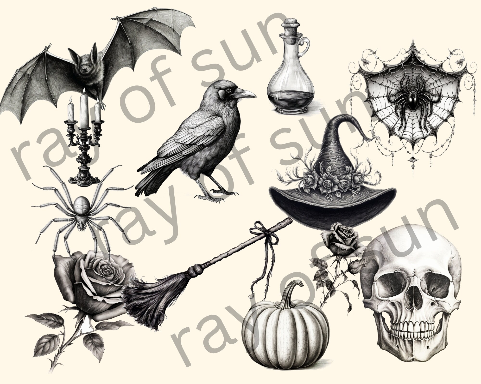 Vintage Gothic Halloween Clip Art Halloween PNG Watercolor - Etsy