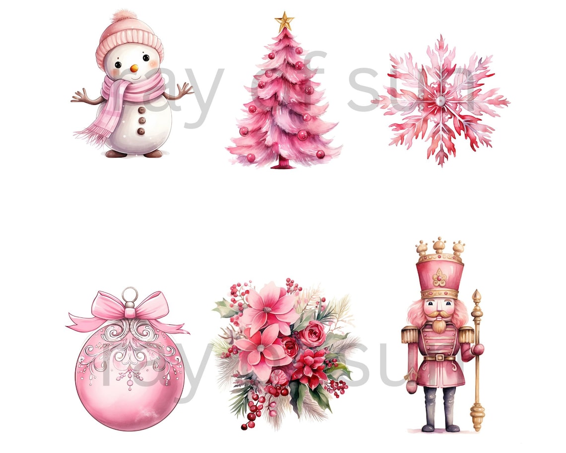 Pink Christmas Clip Art, Expanded Pack, Watercolor Holiday Clip Art ...