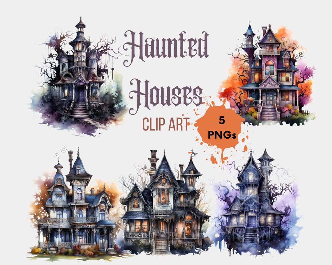 Halloween Haunted House Clip Art, Halloween PNG, Watercolor Clip Art ...