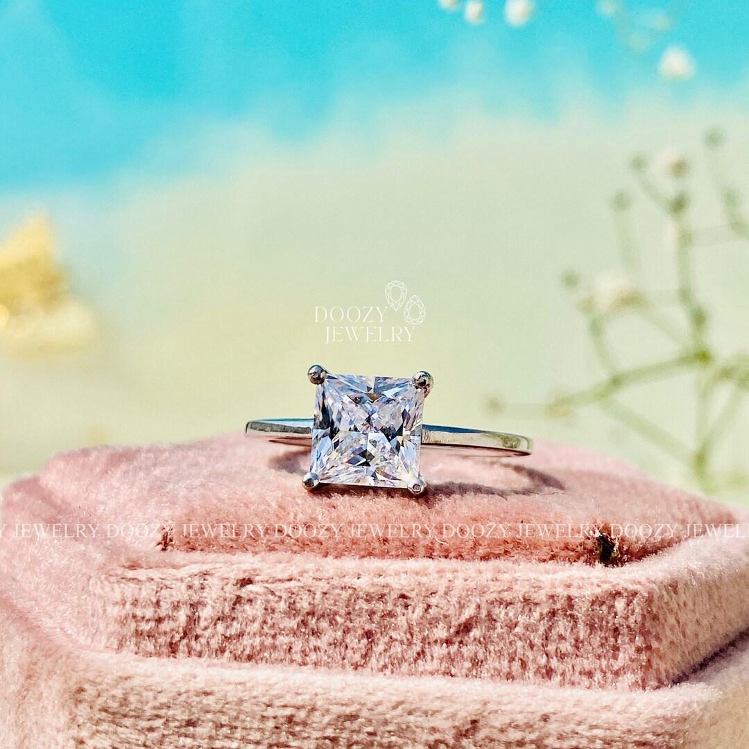 2 CT Princess Cut Solitaire Cubic Zirconia Engagement Ring, 10K/14K/18K ...