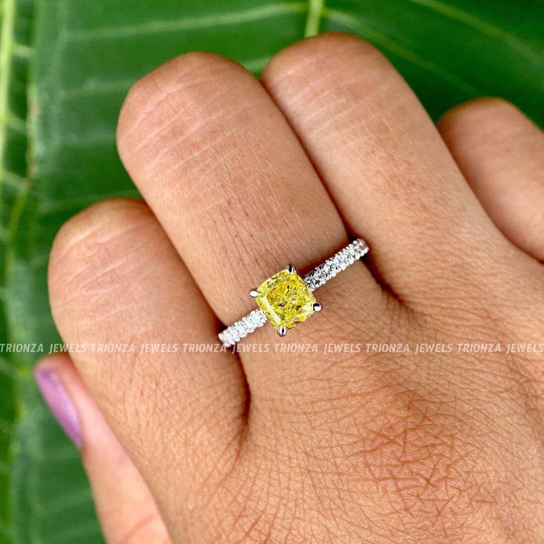 5 MM Canary Yellow Square Cushion Cut Engagement Ring,0.15 Ct 14k Gold ...